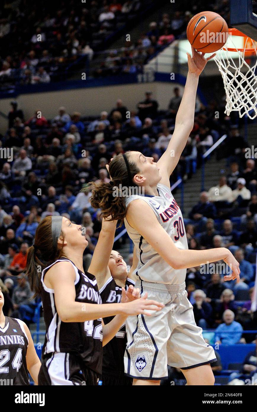 Connecticut's Breanna Stewart (30) drives past St. Bonaventure's Katie ...
