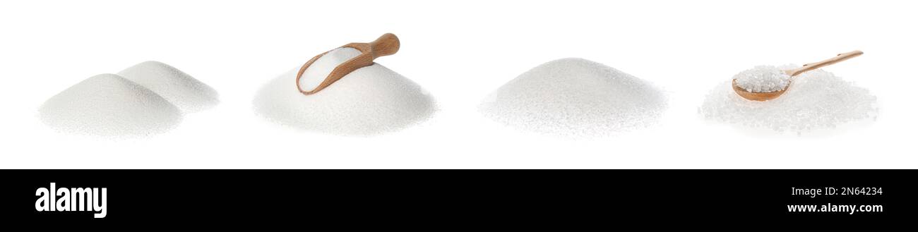 Collage with salt on white background, banner design Stock Photo - Alamy