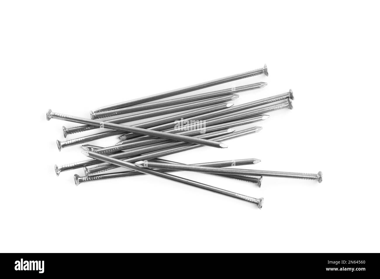 Pile of metal nails on white background, top view Stock Photo - Alamy