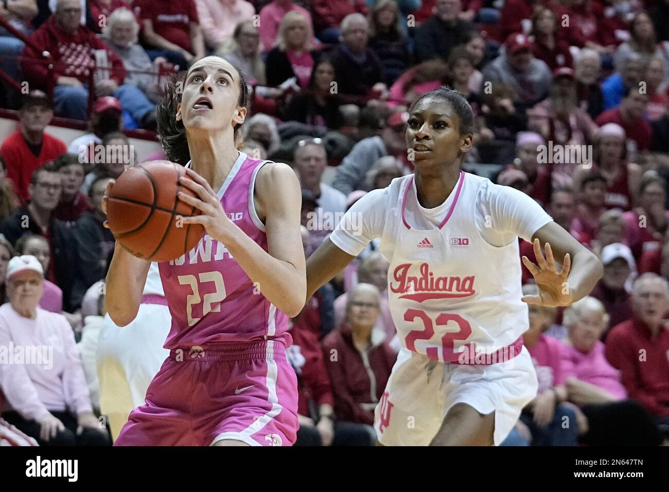 Iowa's Caitlin Clark, left, shoots against Indiana's Chloe Moore-McNeil ...