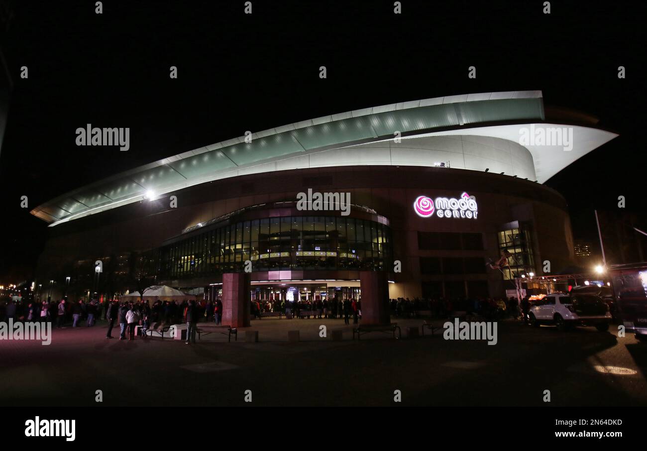 The Moda Center arena is shown before an NBA basketball game between ...
