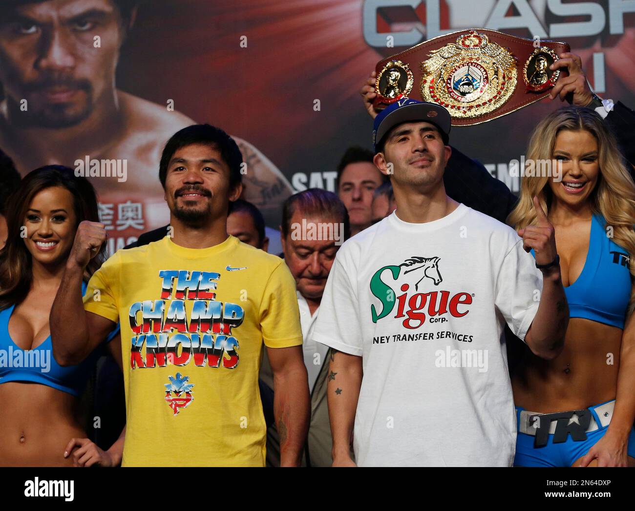Filipino boxer Manny Pacquiao, left, and Brandon Rios of the United ...