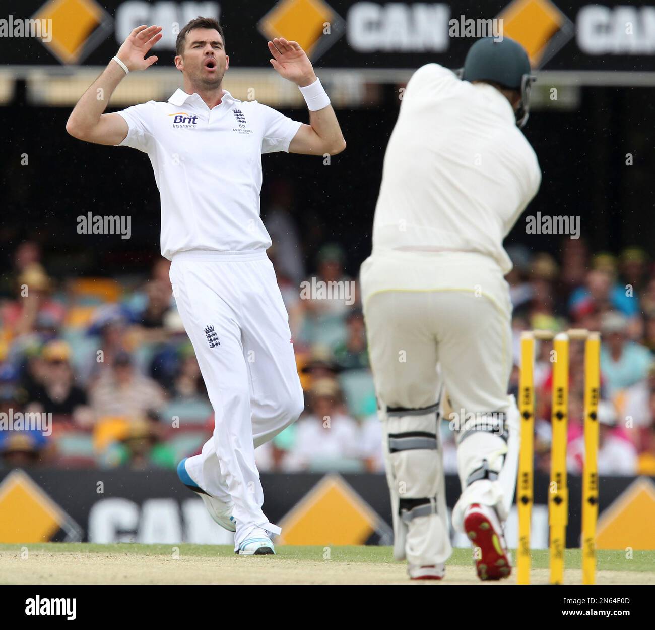 England's James Anderson, left, appeals for the wicket of Australia's ...