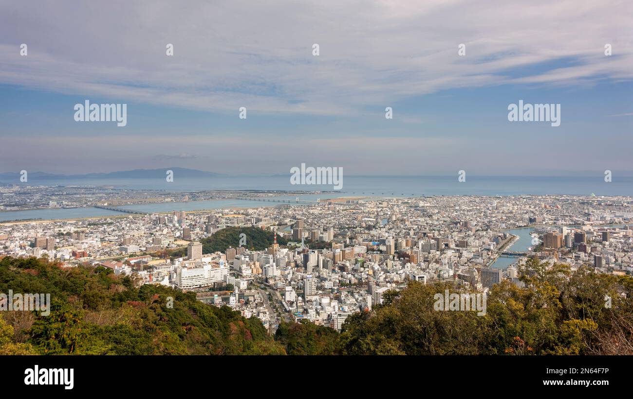 Tokushima city and Yoshino River from Mount Bizan, Shikoku Island ...
