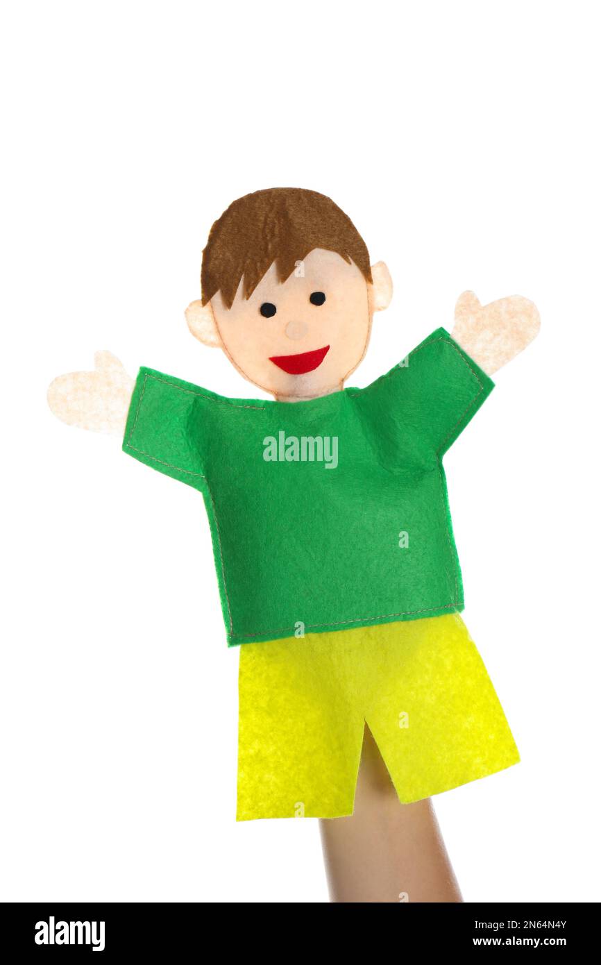 Boy puppet for show on hand against white background Stock Photo - Alamy