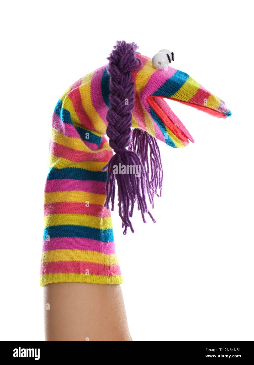 Funny sock puppet for show on hand against white background Stock Photo ...
