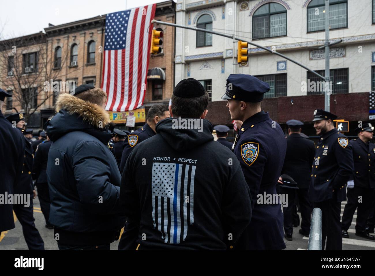 New York, USA. 09th Feb, 2023. Mourners attend the funeral for NYPD ...