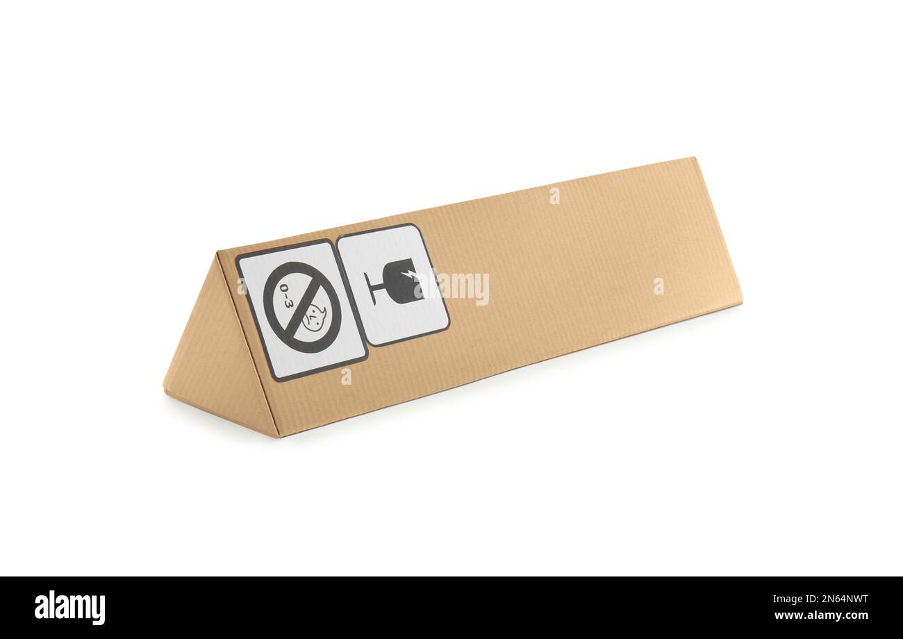 Cardboard box with shipping label isolated on white Stock Photo - Alamy
