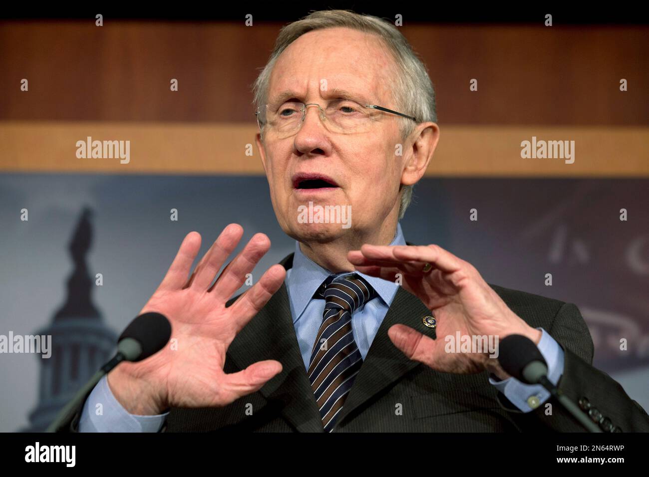 Senate Majority Leader Harry Reid, D-Nevada, speaks to the media after ...