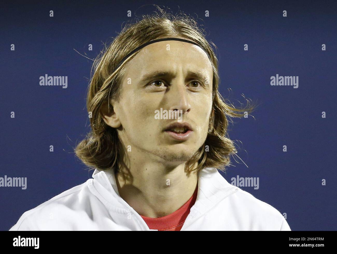 Croatia's Luka Modric listens to the national anthem ahead of their ...