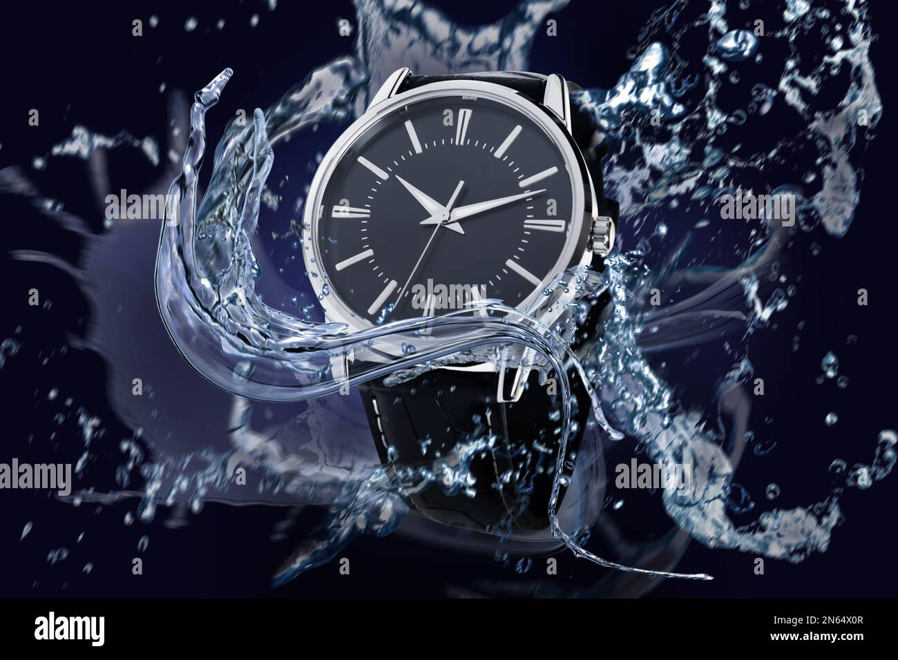 Luxury men's watch in water splashes demonstrating its waterproof Stock ...