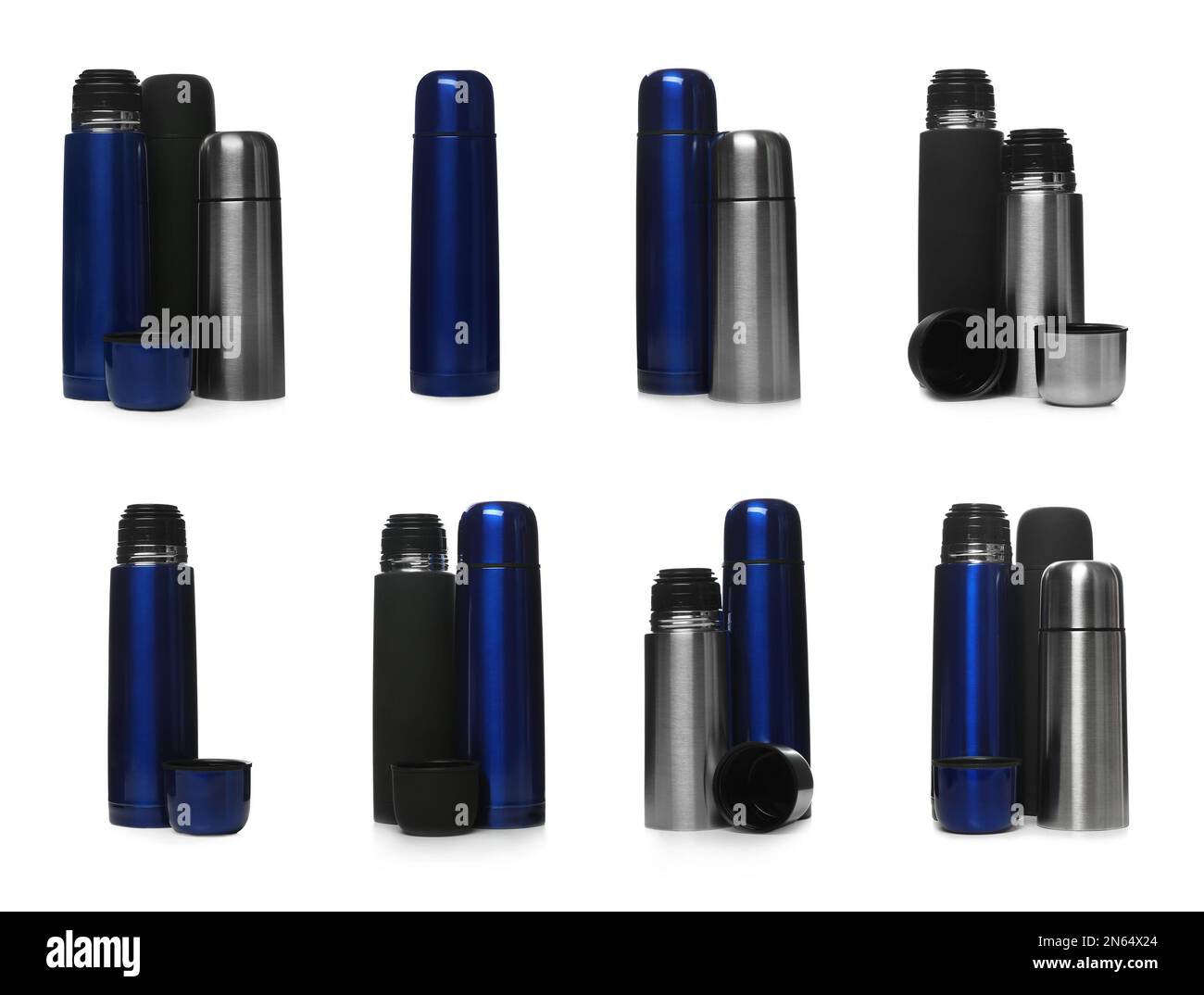Set of modern thermoses isolated on white Stock Photo - Alamy