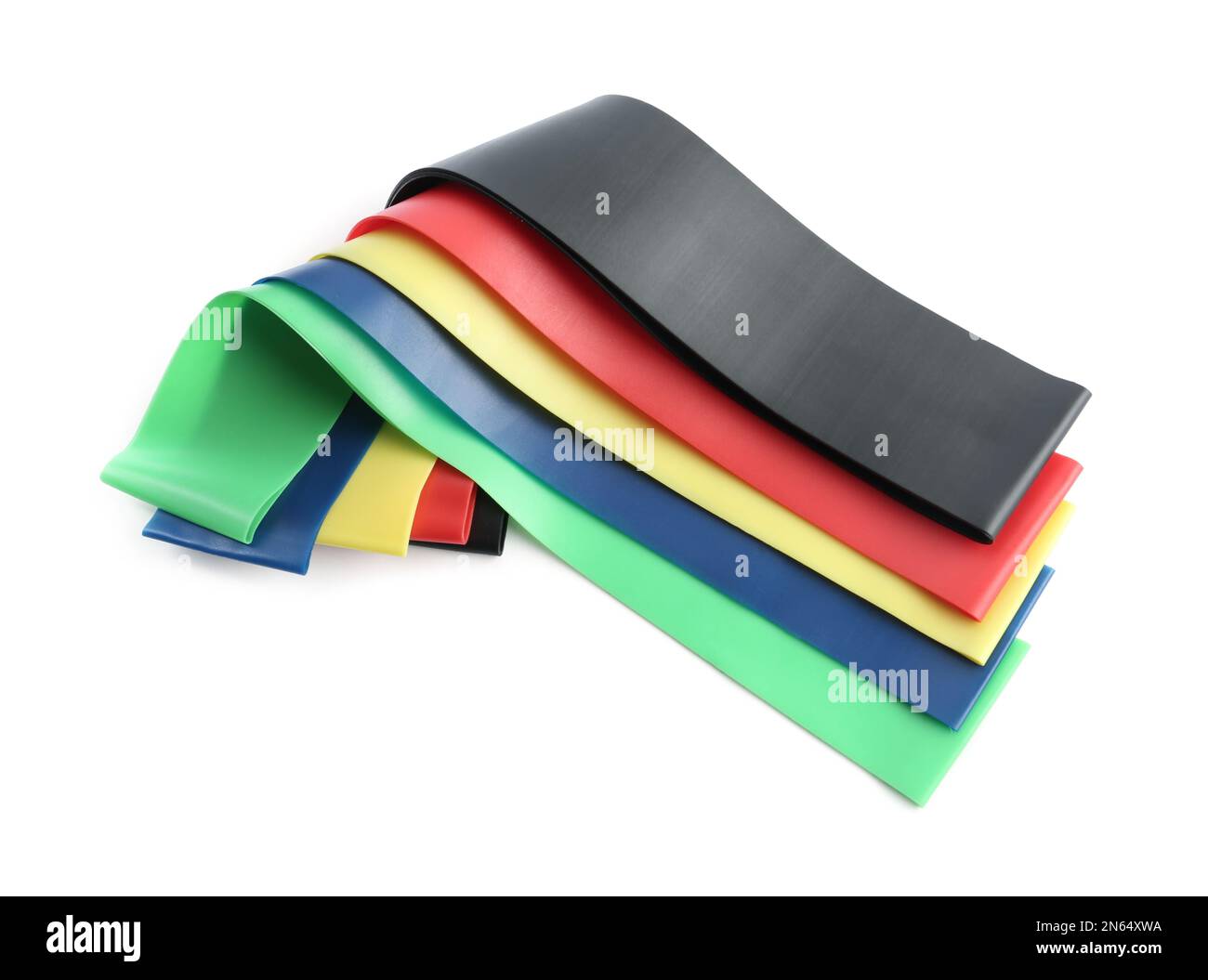 Set of fitness elastic bands on white background Stock Photo - Alamy