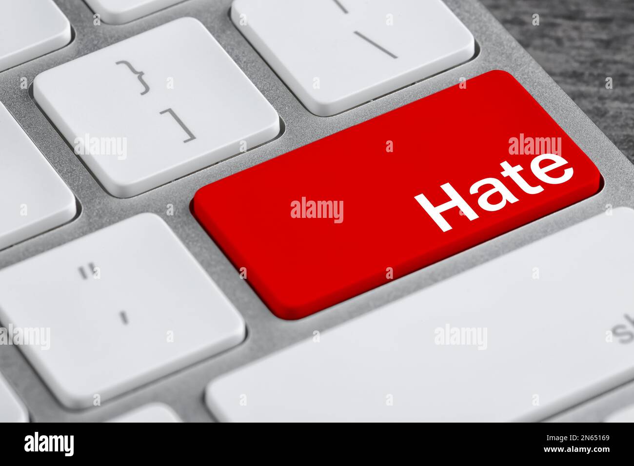 Red button with text Hate on computer keyboard, closeup Stock Photo - Alamy