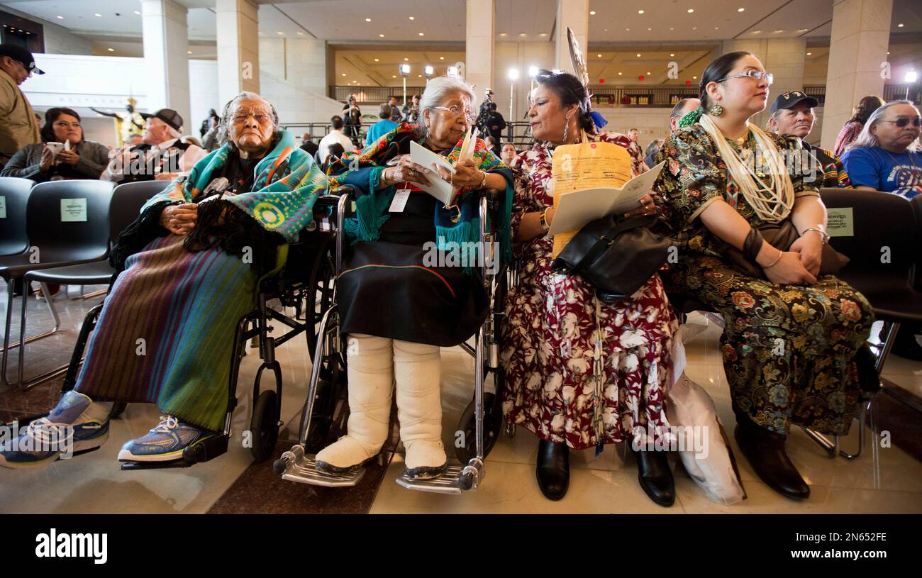 From left, Elieia Chapellla, Velma Wadsworth, both from the Hopi Tribe ...