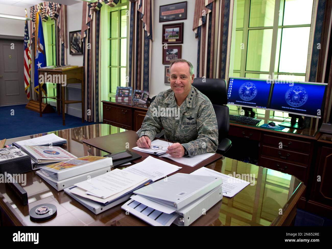 Air Force Chief of Staff Gen. Mark Welsh poses for a photograph at his desk in his office at the ...