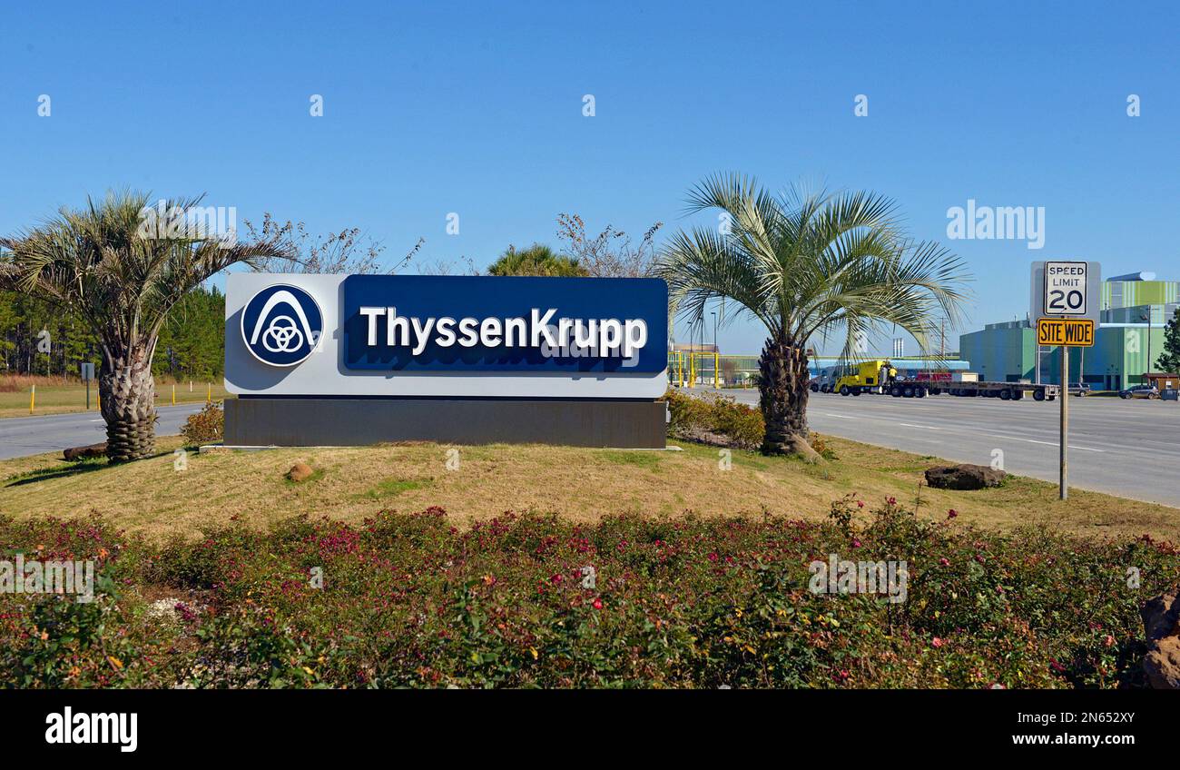 The entrance to the ThyssenKrupp Steel USA plant in Calvert, Ala., is ...
