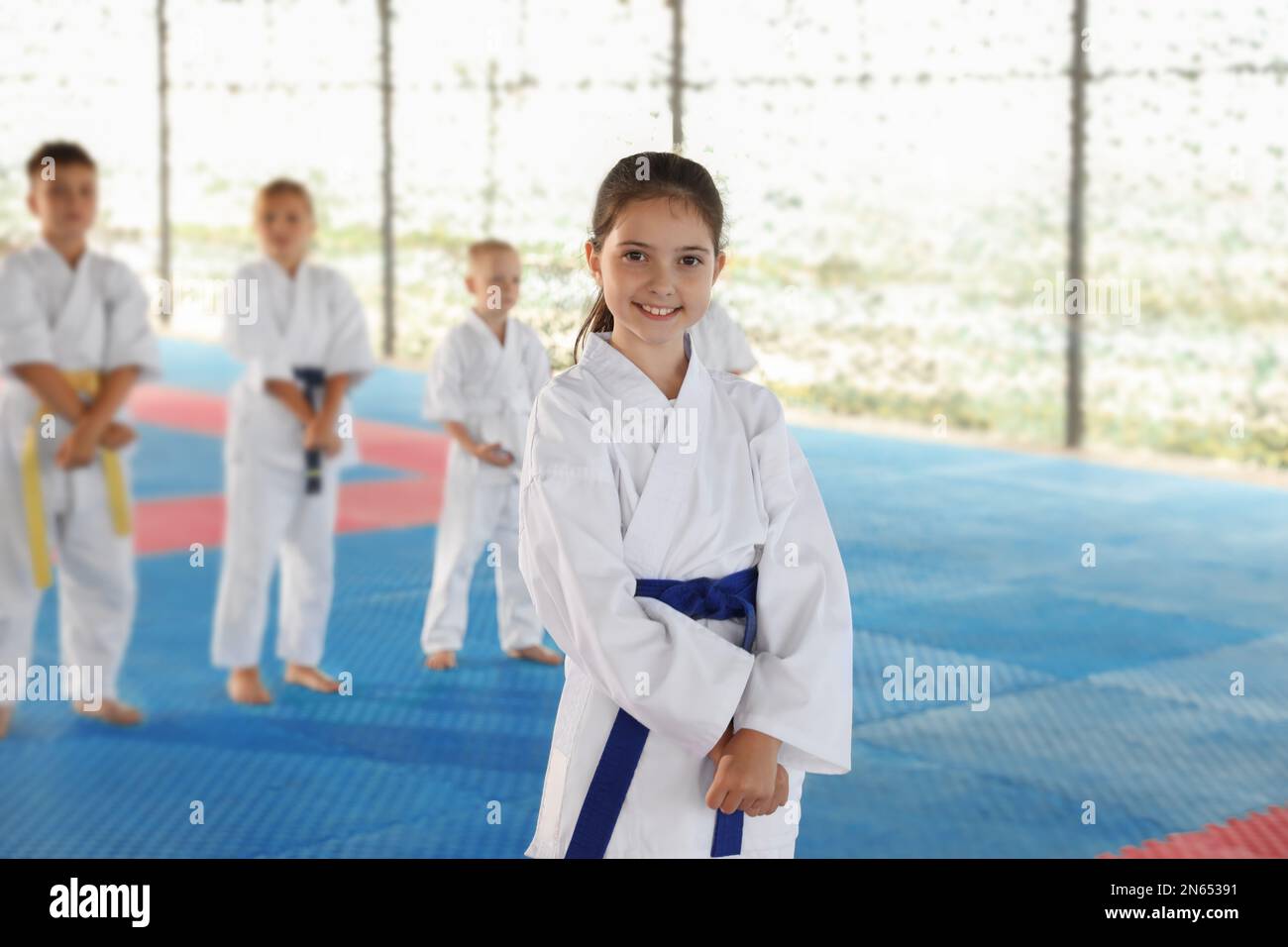 Girl in kimono during karate practice on tatami outdoors Stock Photo ...
