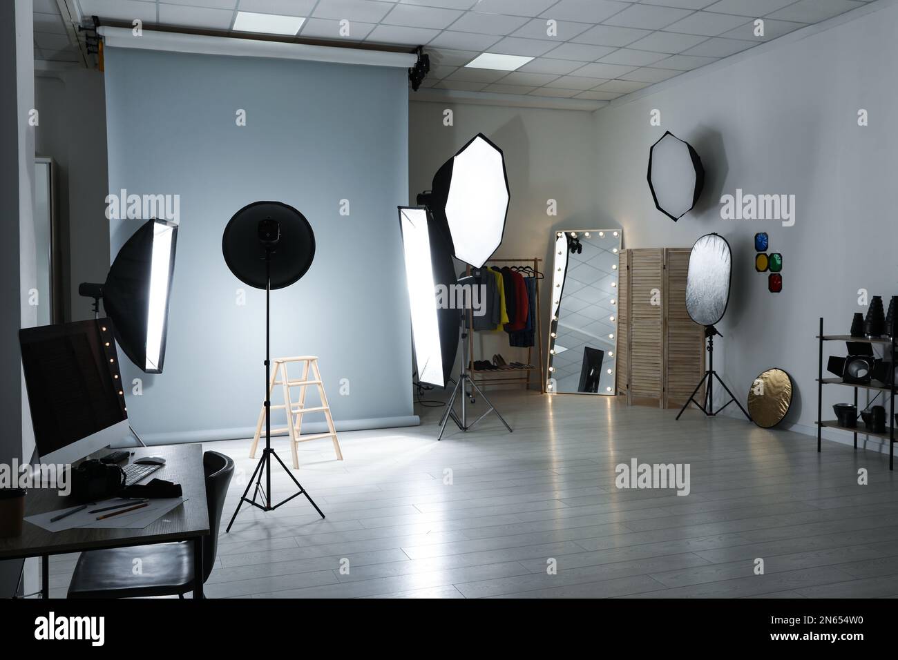 Interior of modern photo studio with professional equipment Stock Photo ...
