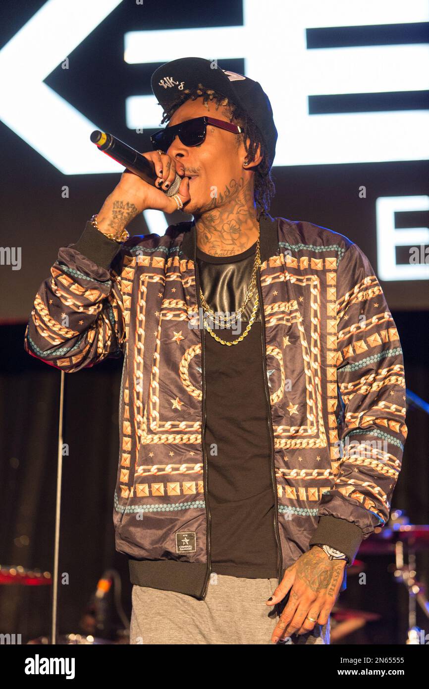 Recording artist Wiz Khalifa performs onstage during filming of SKEE ...