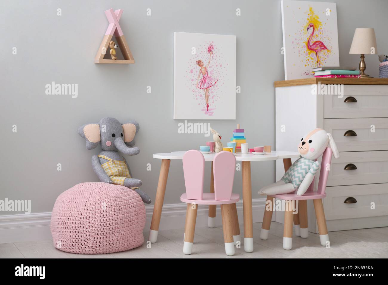 Children's room with modern furniture and pictures. Interior design ...