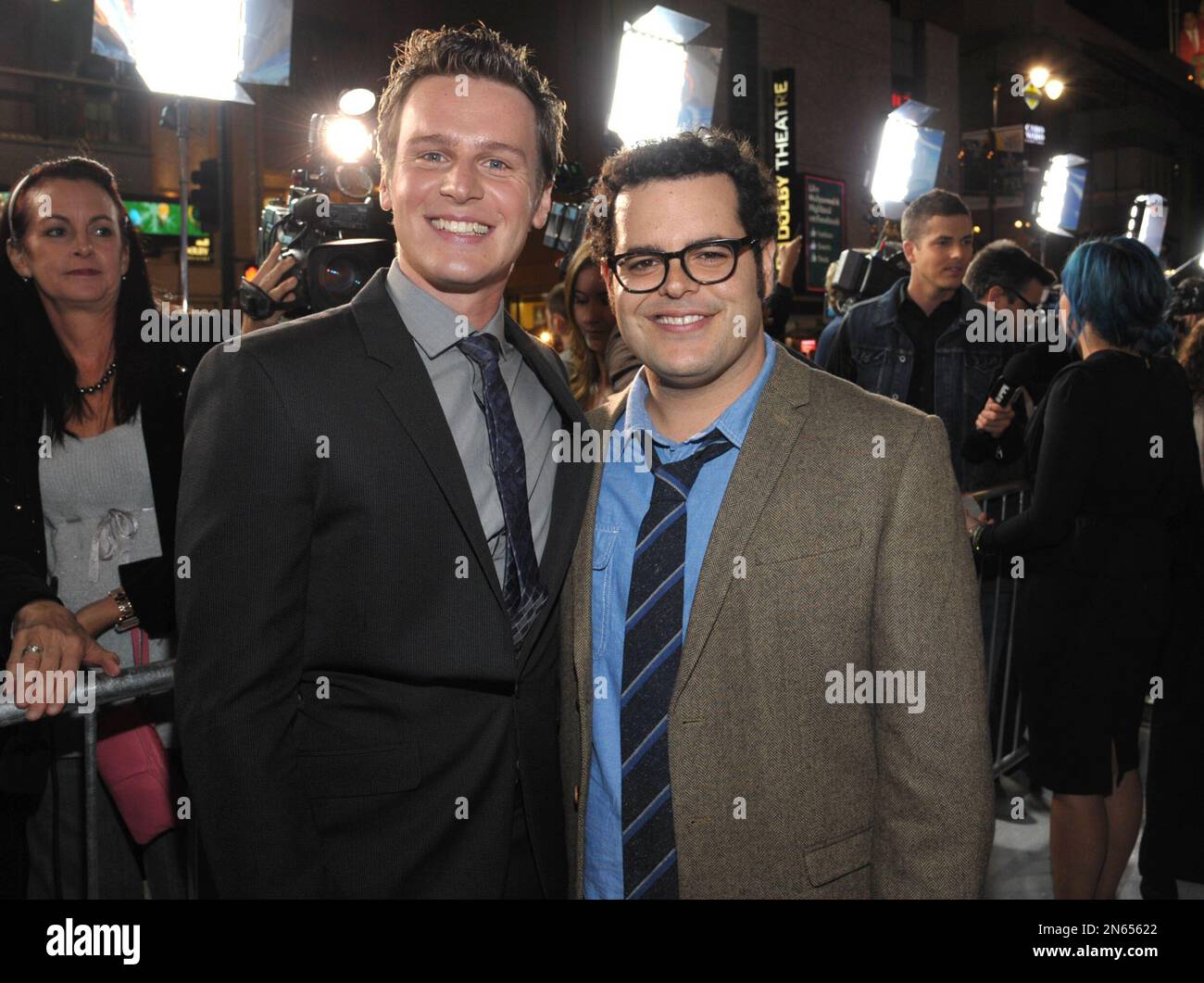 Jonathan Groff and Josh Gad attend the world premiere of "Frozen", on ...
