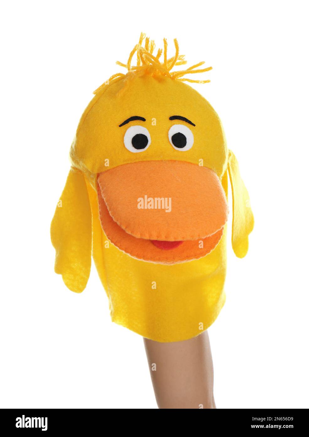 Duck puppet for show on hand against white background Stock Photo - Alamy