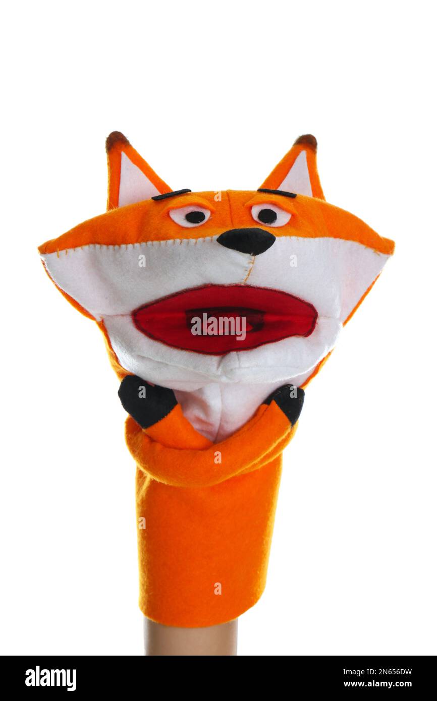 Fox puppet for show on hand against white background Stock Photo - Alamy