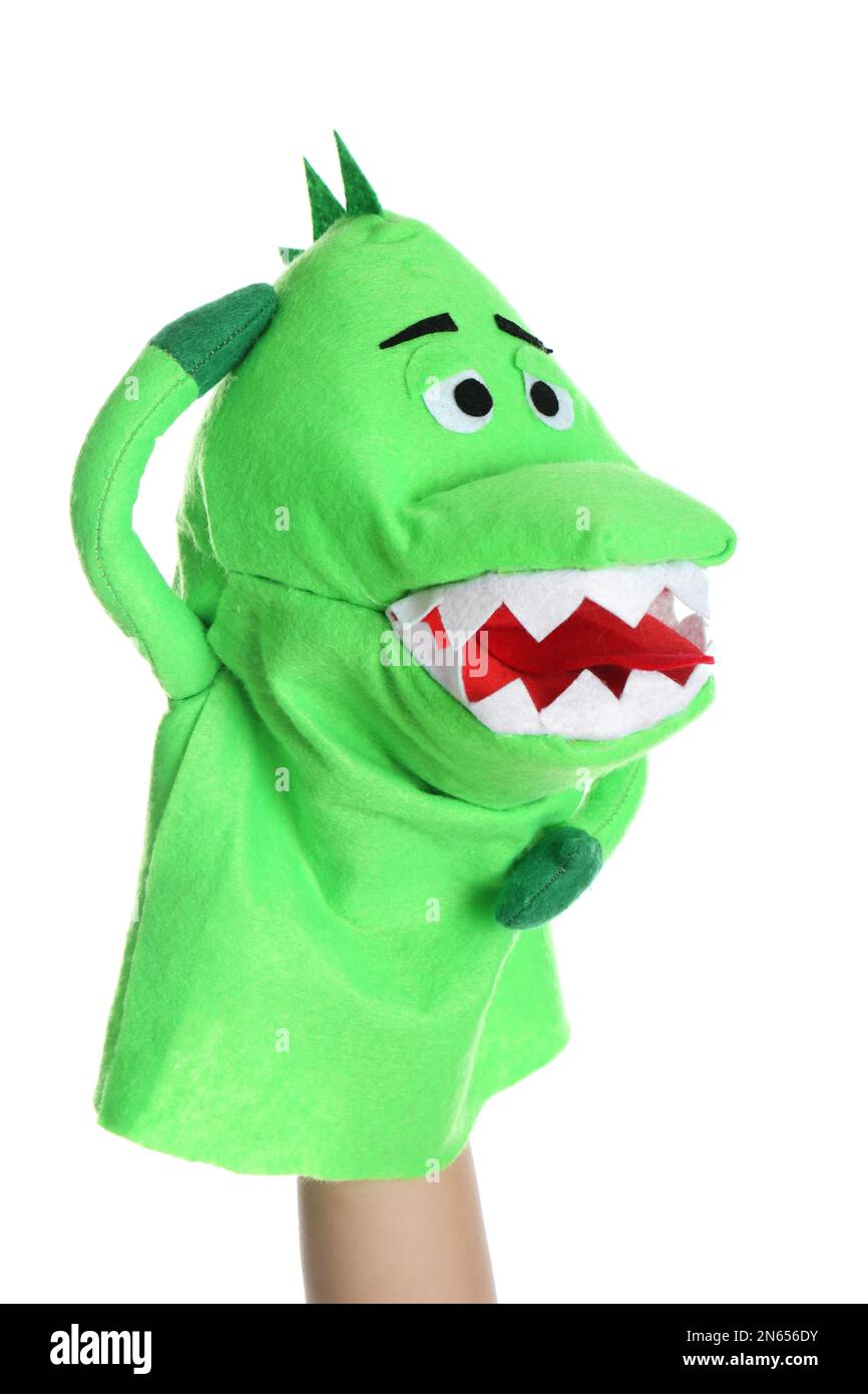 Dinosaur puppet for show on hand against white background Stock Photo ...