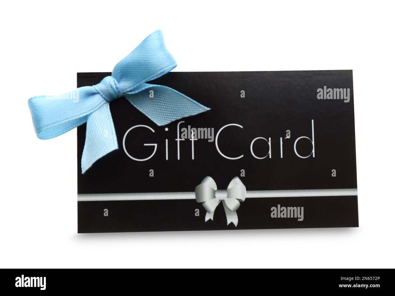 Gift card with bow isolated on white Stock Photo - Alamy