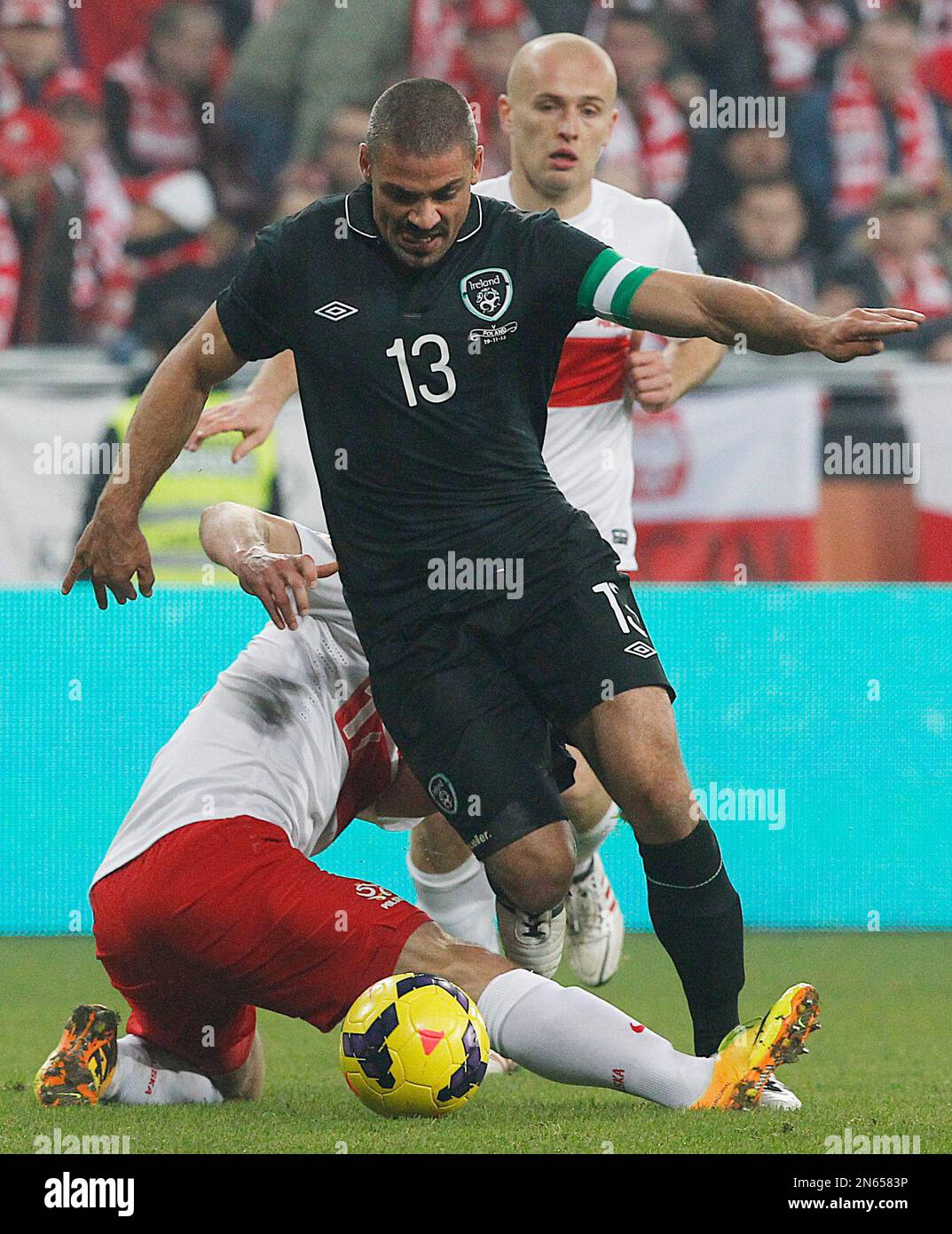 Poland's Krzysztof Maczynski and Michal Pazdan,right, and Ireland's ...