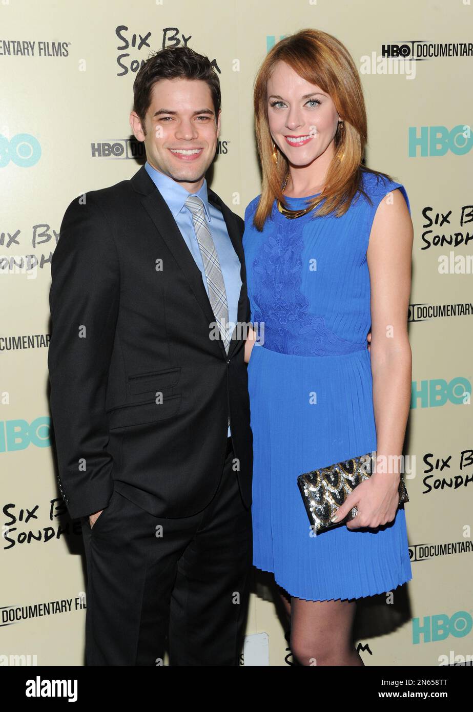 Actors Jeremy Jordan and wife Ashley Spencer attend the premiere of HBO ...