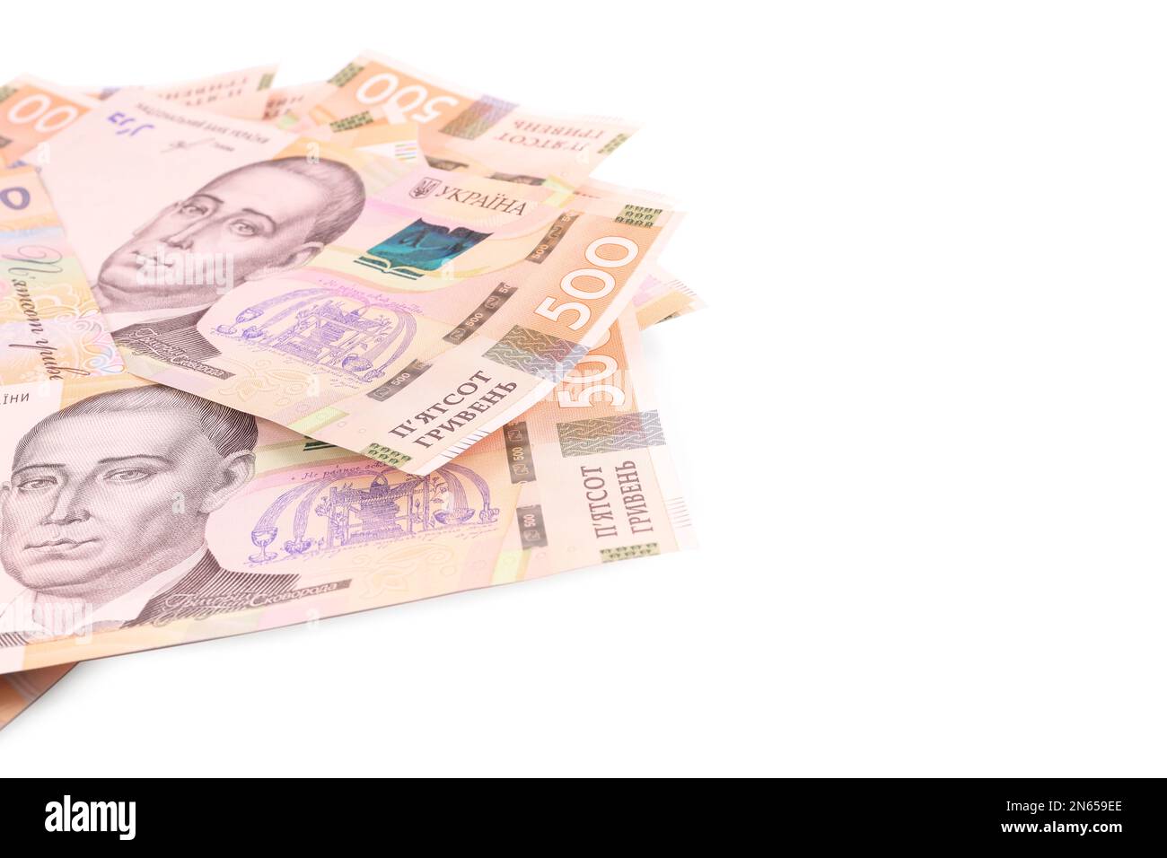 500 Ukrainian Hryvnia banknotes on white background Stock Photo - Alamy
