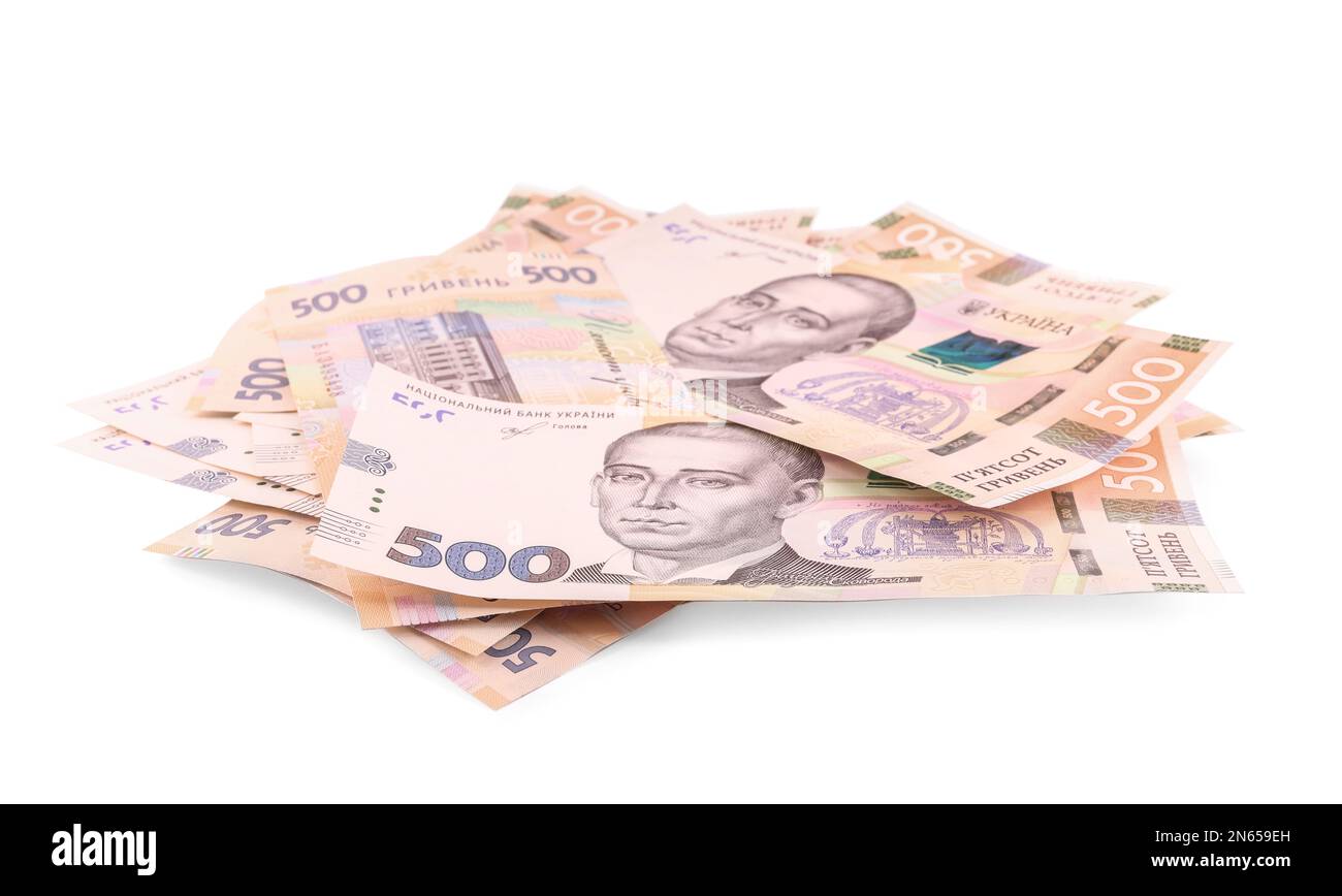 500 Ukrainian Hryvnia banknotes on white background Stock Photo - Alamy