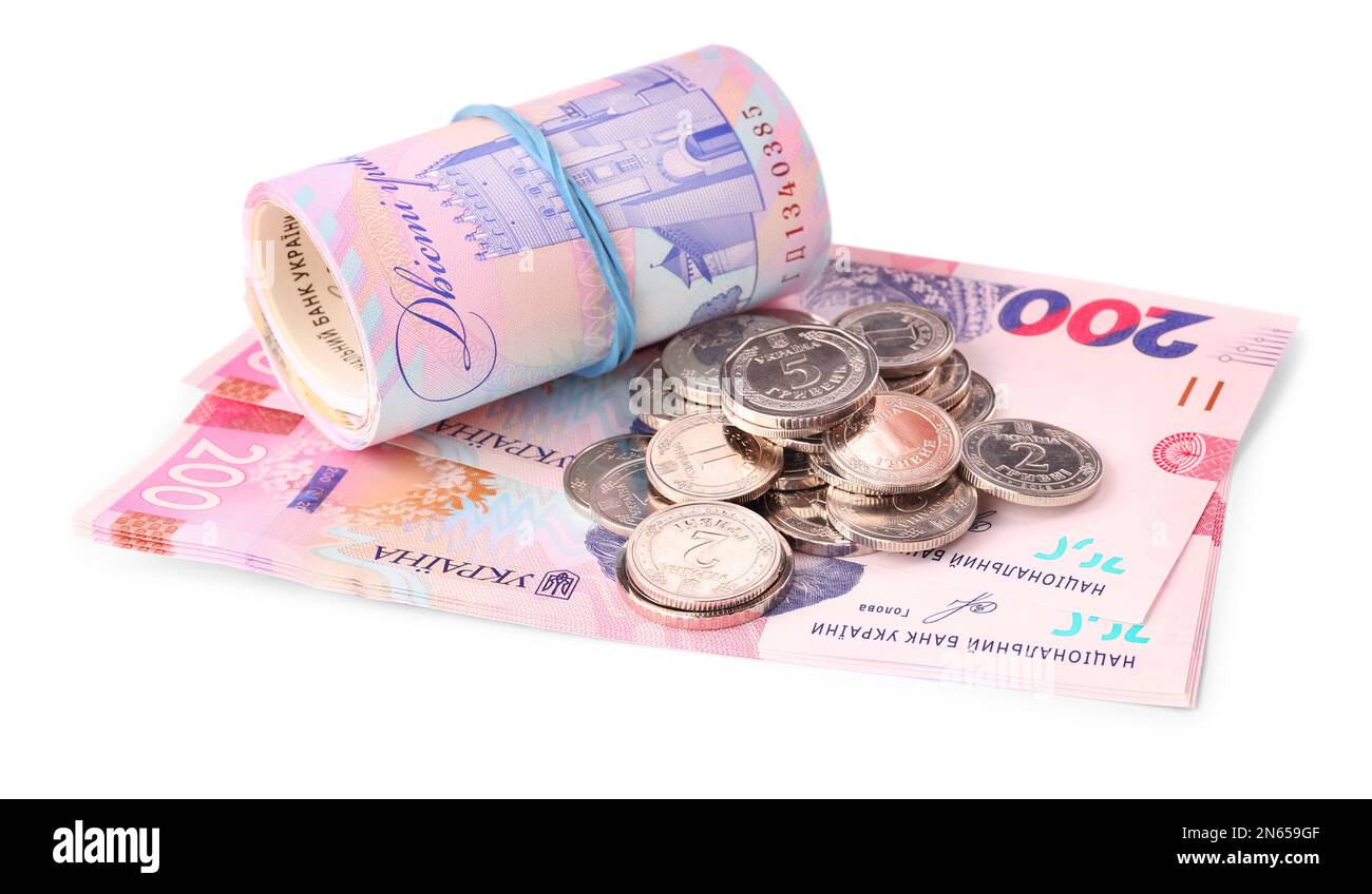 Ukrainian money on white background. National currency Stock Photo - Alamy