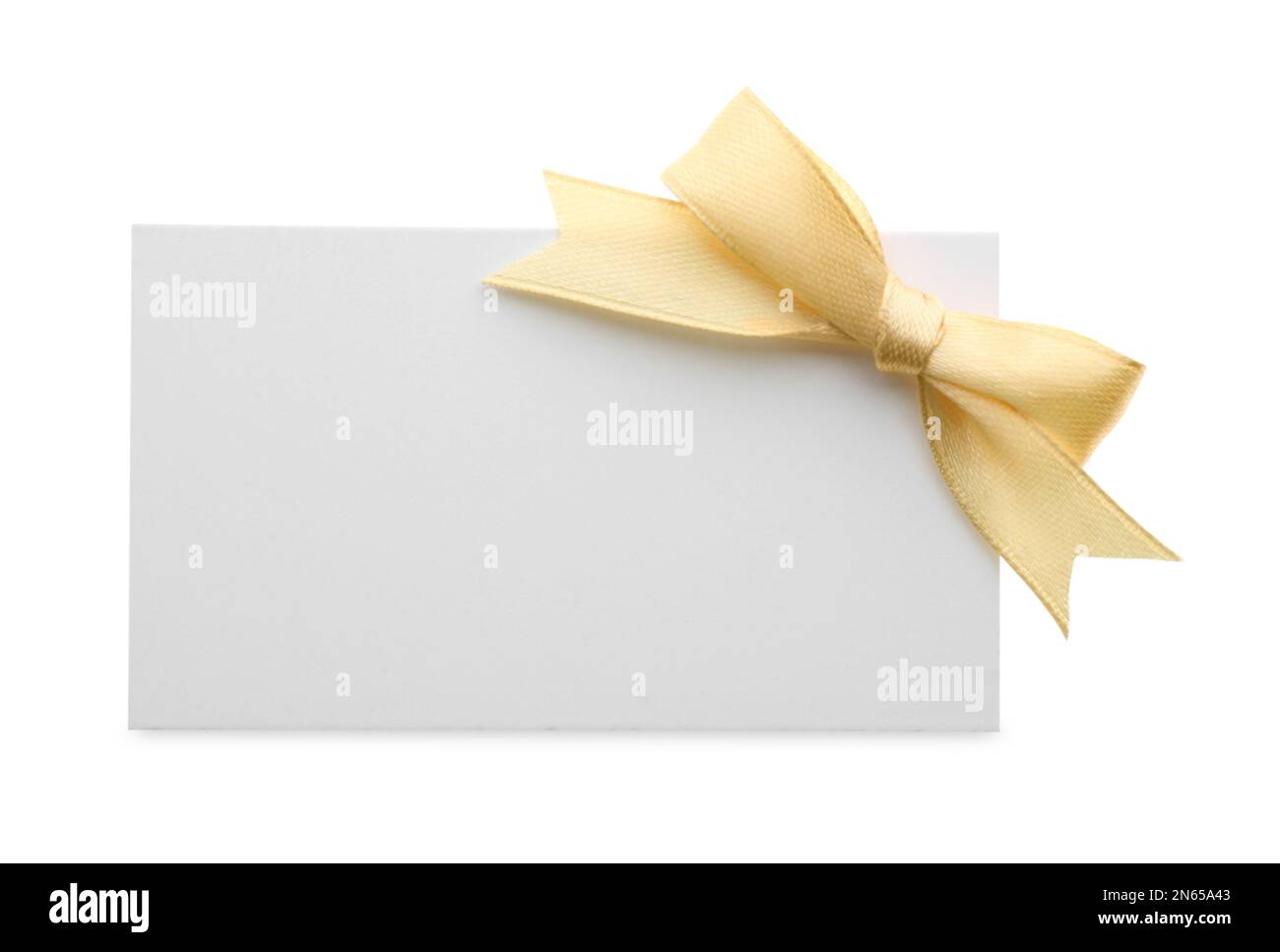 Gift card with bow isolated on white. Mockup for design Stock Photo - Alamy