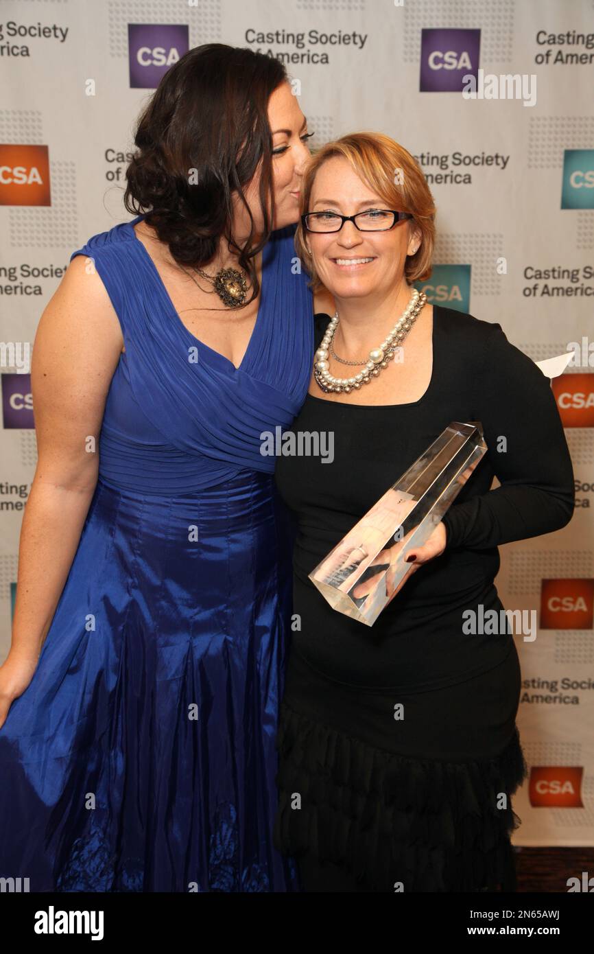 From left, Jenny Treadwell and Krisha Bullock pose backstage during the ...