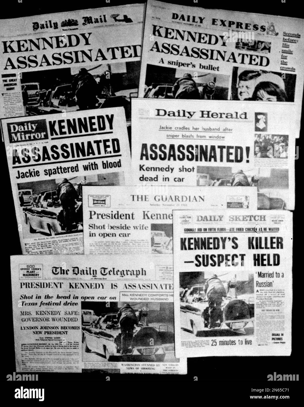 This Friday, Nov. 22, 1963 file photo shows the front pages of seven ...