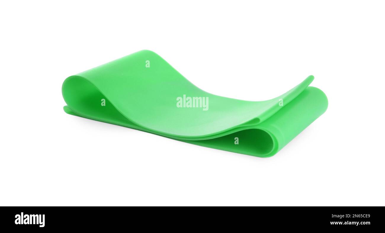Green fitness elastic band isolated on white Stock Photo - Alamy