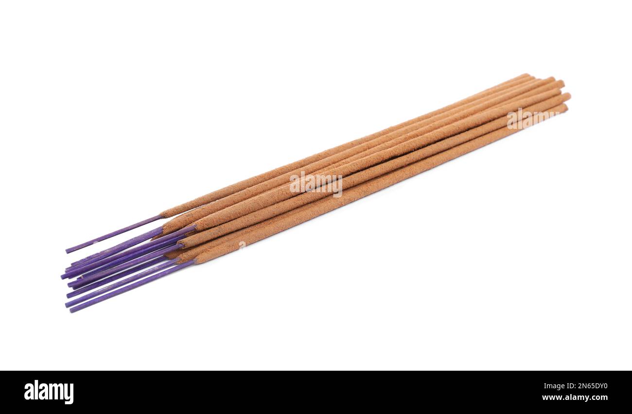 Many aromatic incense sticks on white background Stock Photo - Alamy