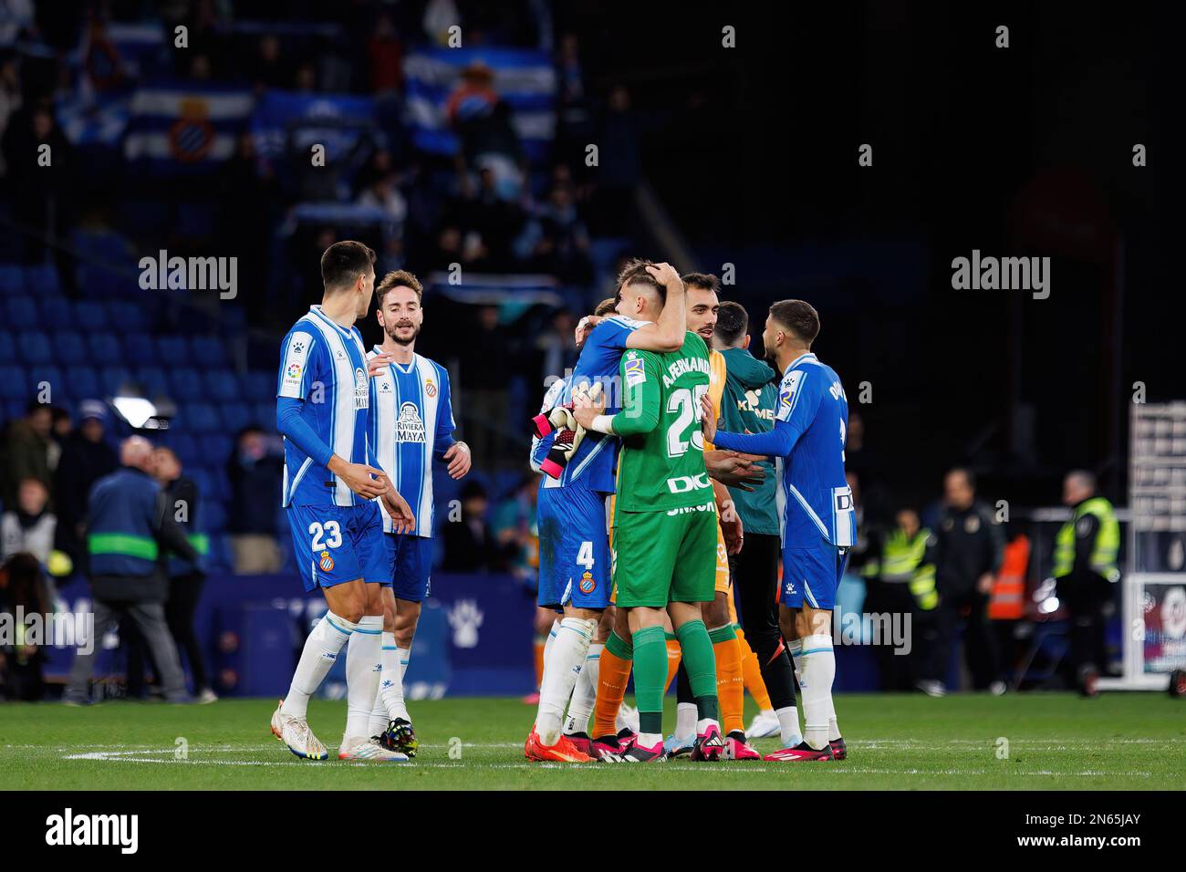 BARCELONA - JAN 21: Espanyol players celebrate the victory at the ...