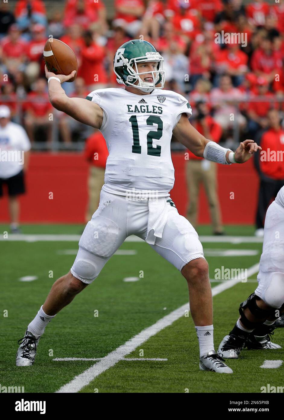 Eastern Michigan quarterback Tyler Benz (12) throws a pass during an ...