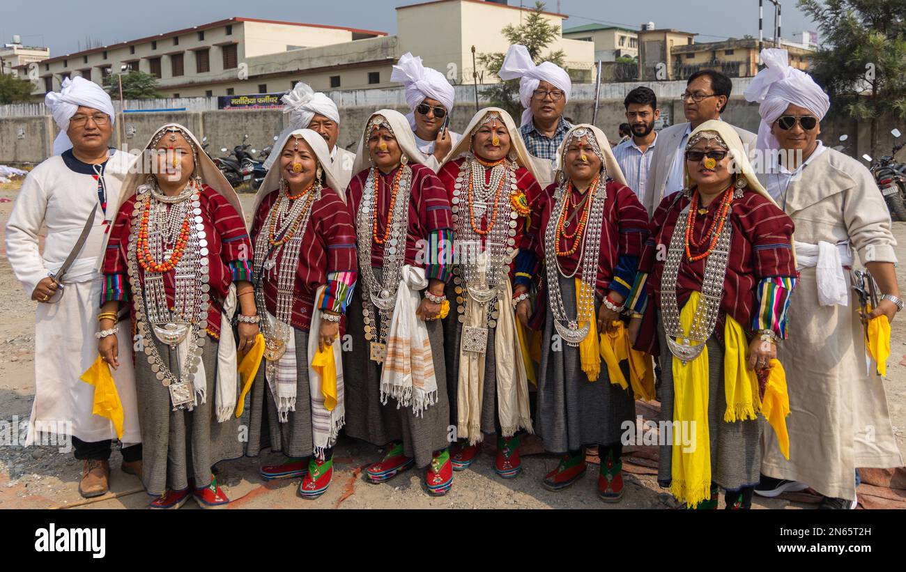 Portrait of a tribal men and women from Uttarakhand, India wearing ...