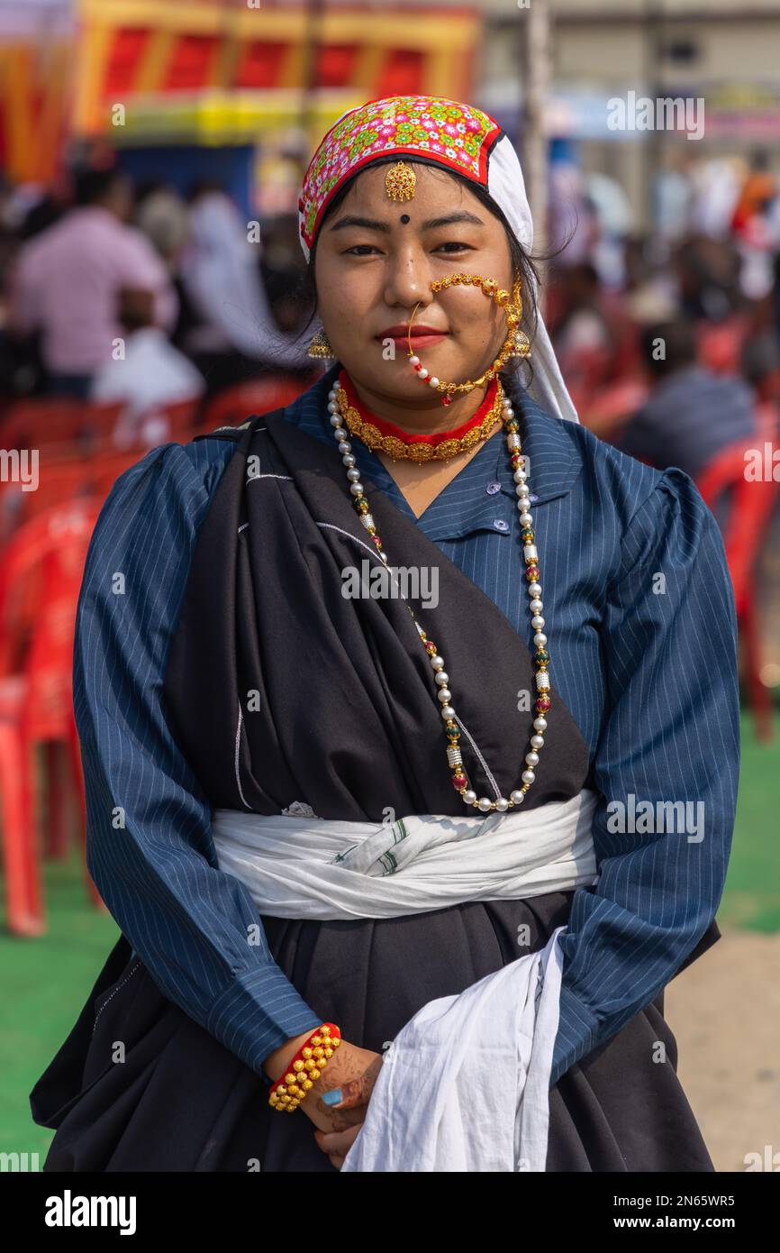 Portrait of a tribal tribal women from the state of Uttarakhand India ...
