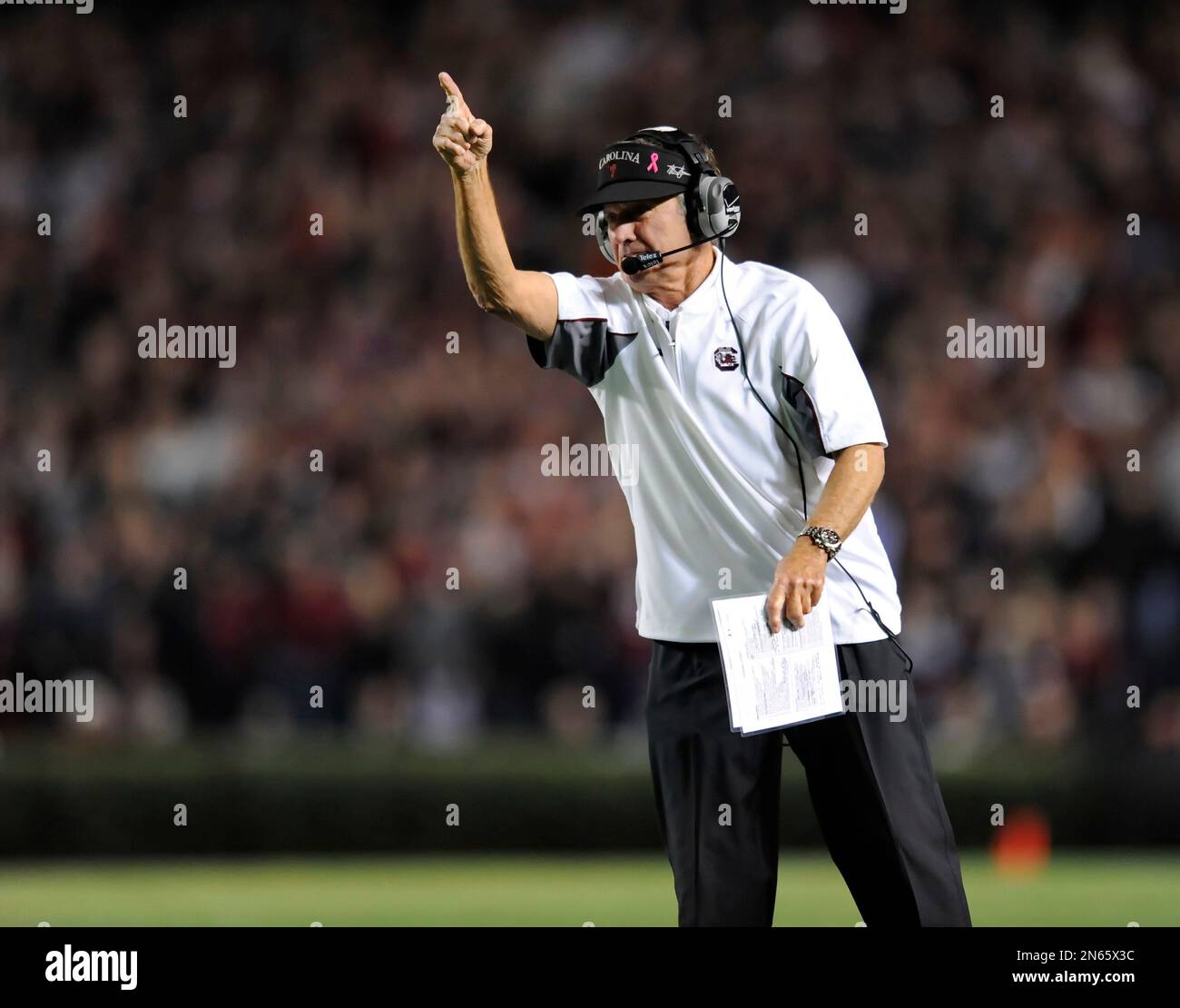 South Carolina head coach Steve Spurrier gestures to his team during ...