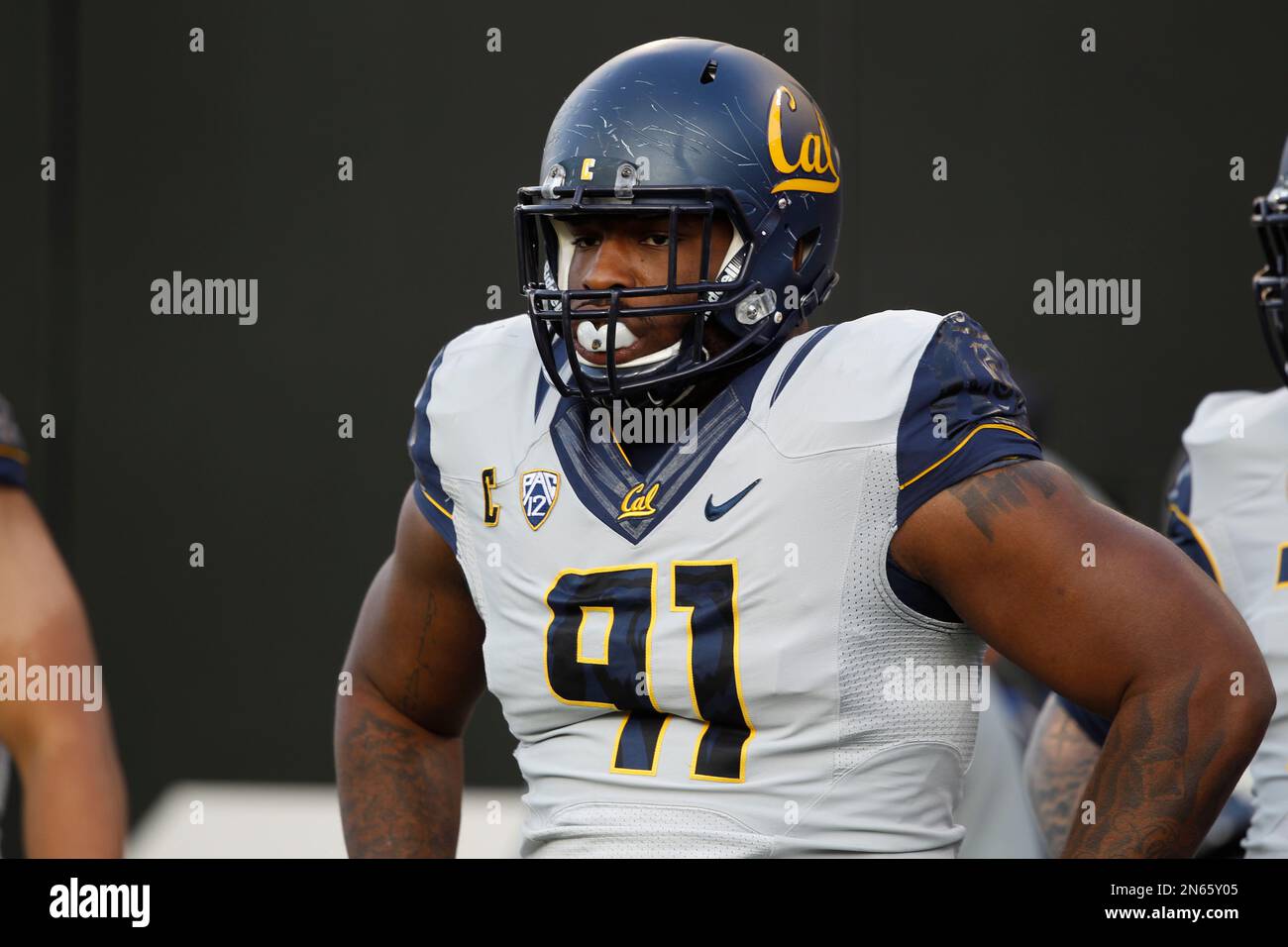 California defensive tackle Deandre Coleman warms up before facing ...