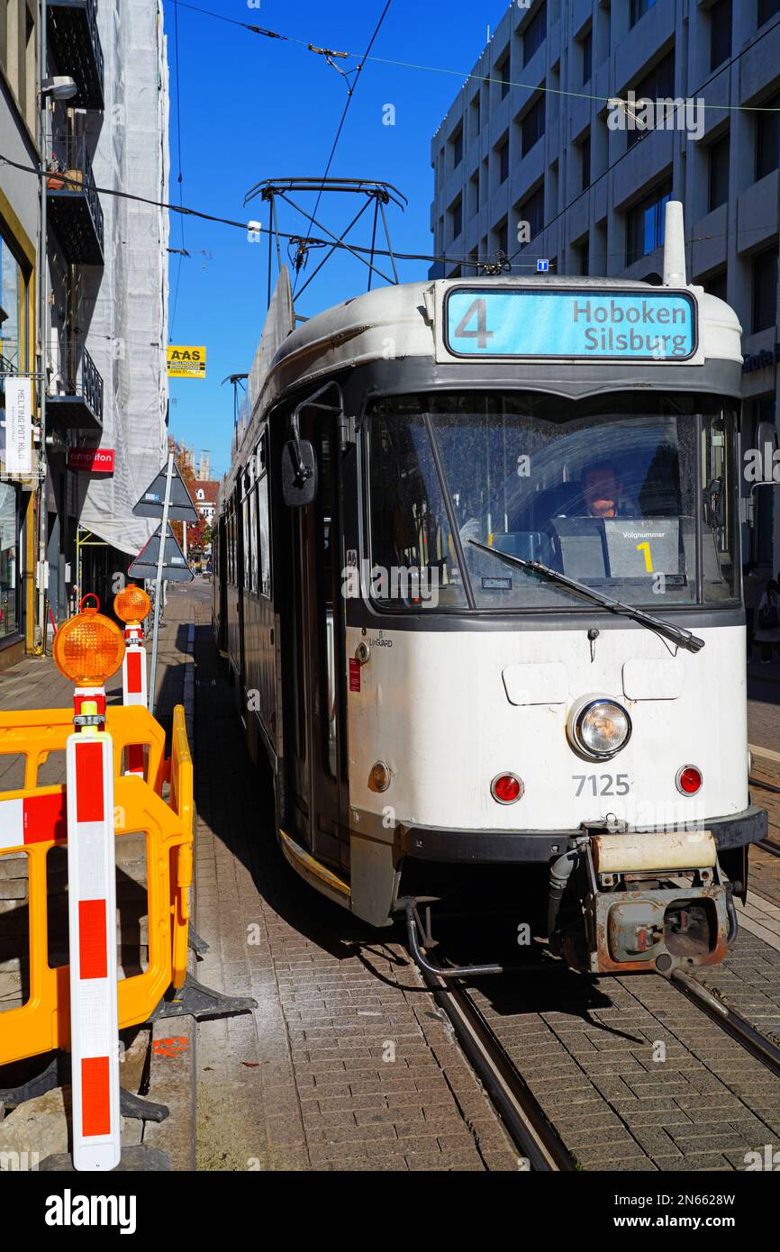 ANTWERP, BELGIUM –18 OCT 2022- View of a tramway on the street in ...