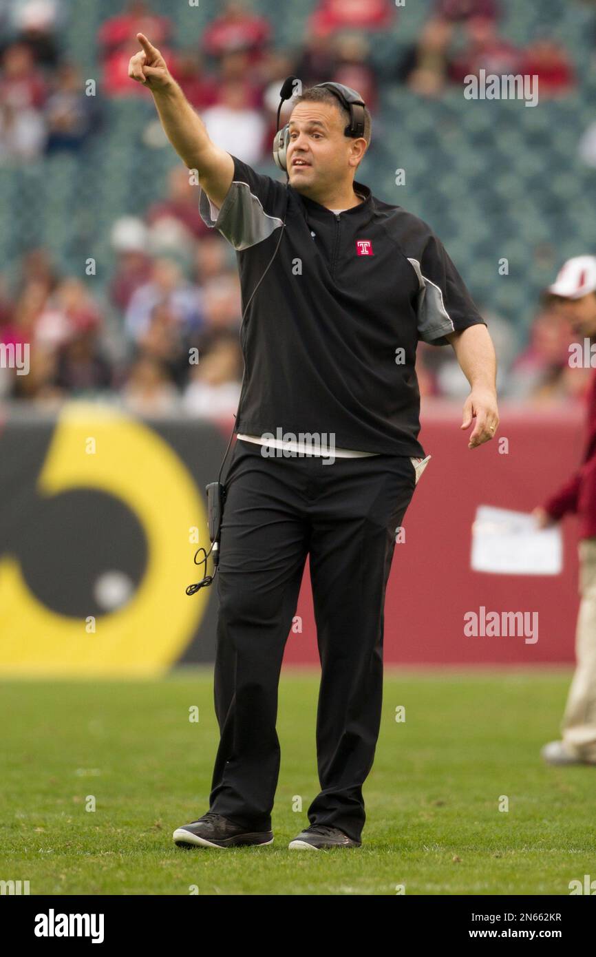 Temple head coach Matt Rhule reacts during the third quarter of an NCAA ...