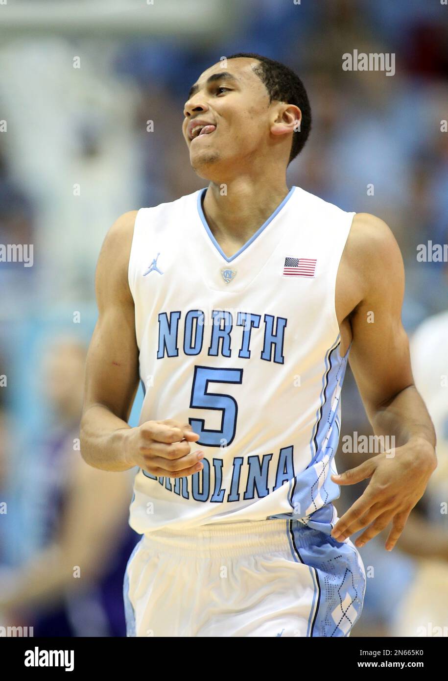 North Carolina's Marcus Paige reacts after making a basket during the ...