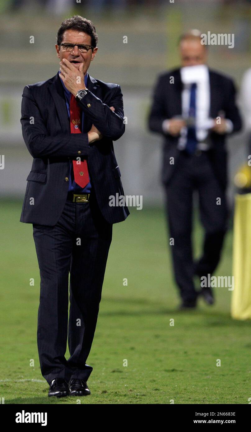 Russia's coach Fabio Capello watches his players during a friendly ...
